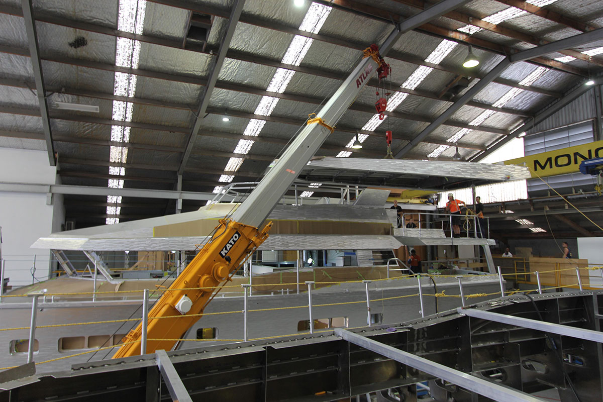 Circa 24m hull #1 Fly Bridge Roof installed